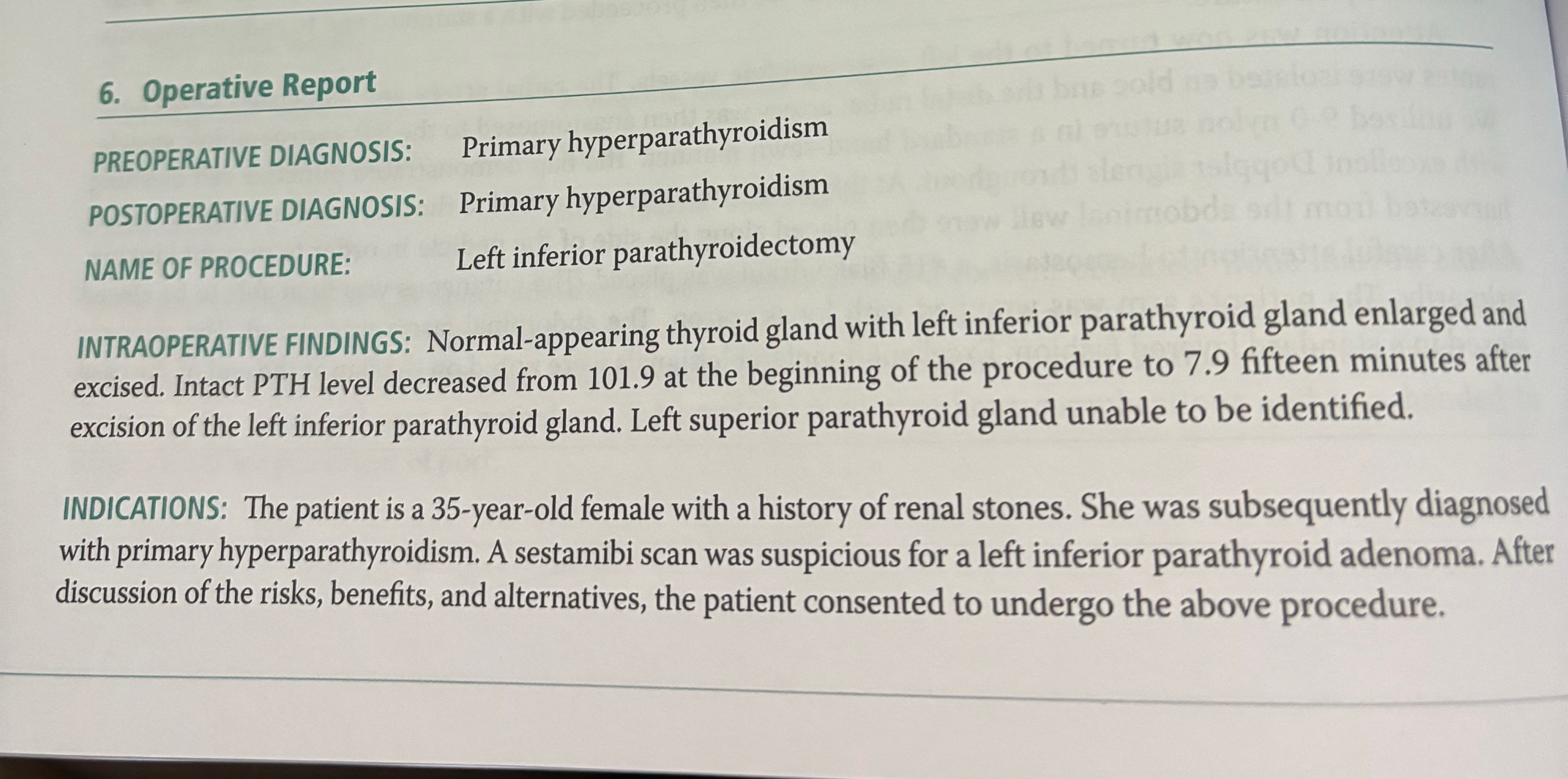 Solved 6. Operative Report PREOPERATIVE DIAGNOSIS: Primary | Chegg.com