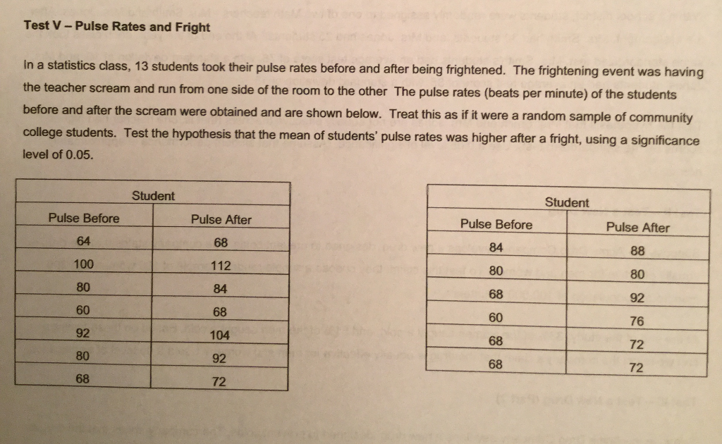 Solved In a statistics class, 13 students took their pulse | Chegg.com