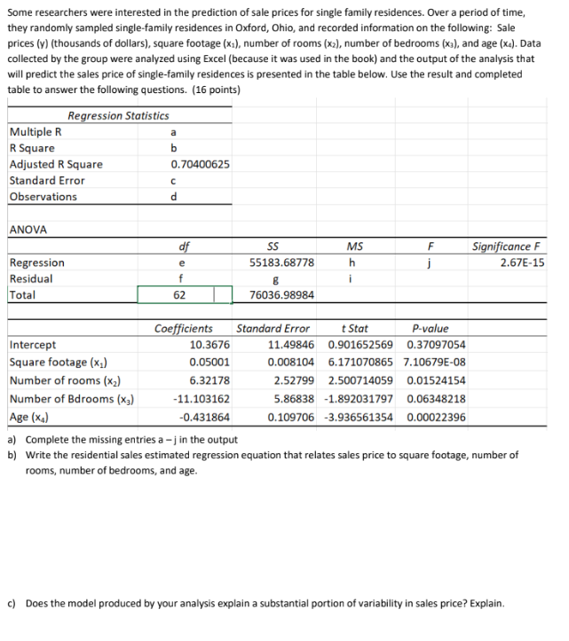 Solved Some researchers were interested in the prediction of | Chegg.com
