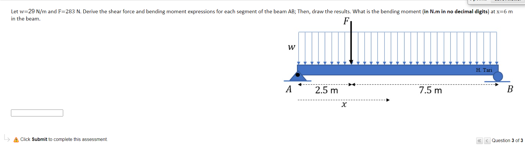 Solved Let w=29 N/m and F=283 N. Derive the shear force and | Chegg.com