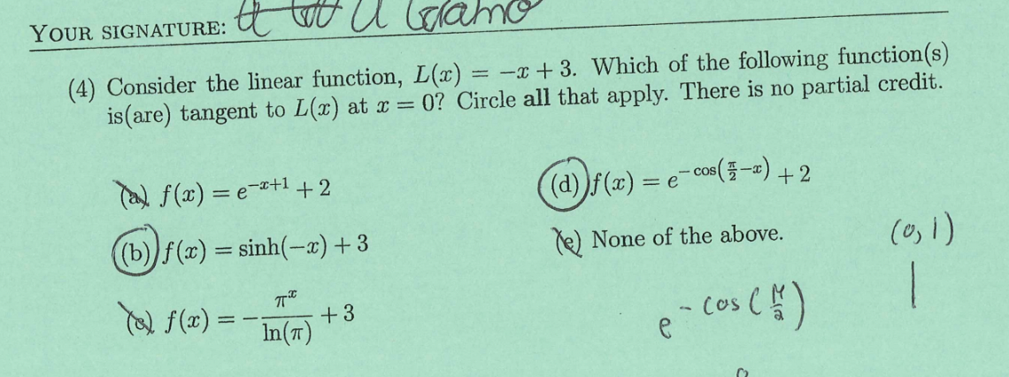 Solved (4) Consider the linear function, L(x)=−x+3. Which of | Chegg.com