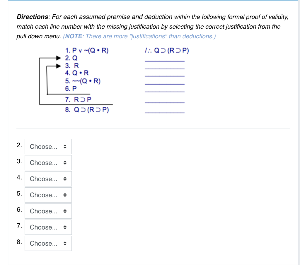 Directions: For each assumed premise and deduction | Chegg.com