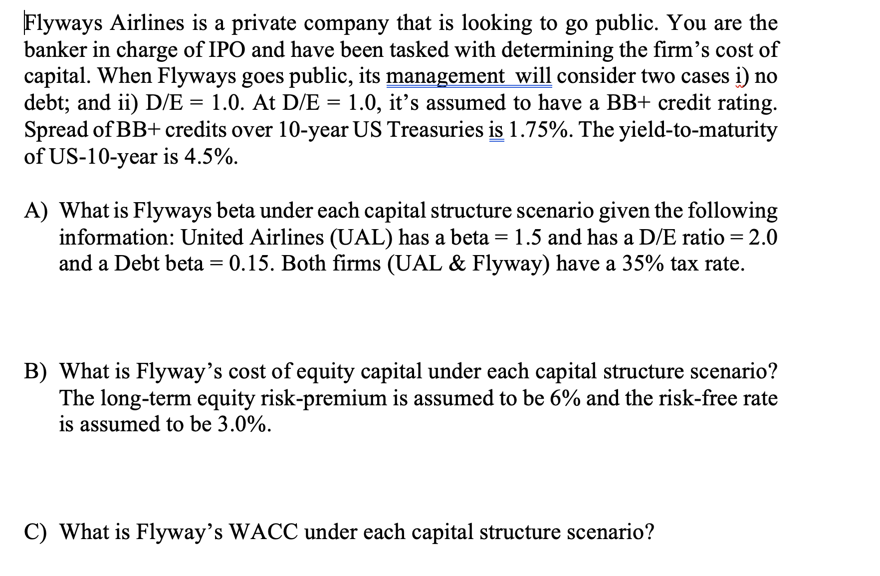 Flyways Airlines is a private company that is looking | Chegg.com