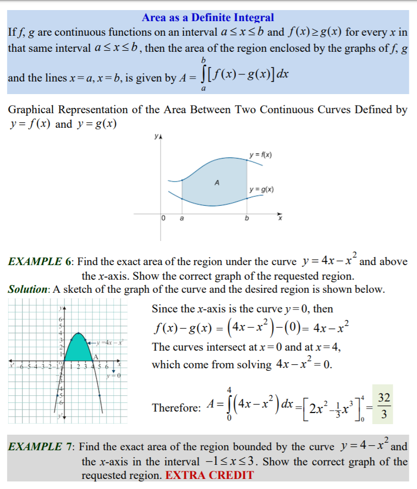 Solved Area as a Definite Integral Iff, g are continuous | Chegg.com