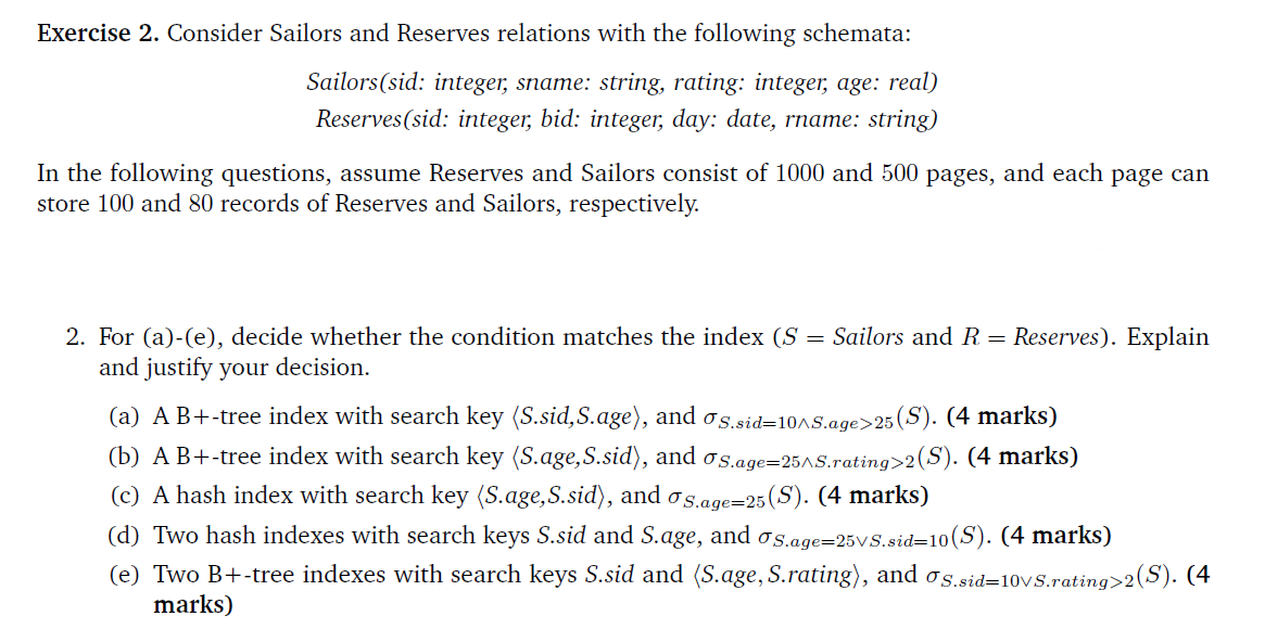 Exercise 2. Consider Sailors and Reserves relations | Chegg.com