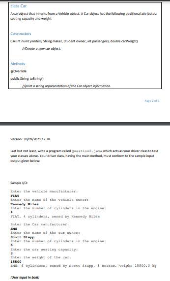 Solved Question 2 [60 marks) Part 20 marks Create a class | Chegg.com