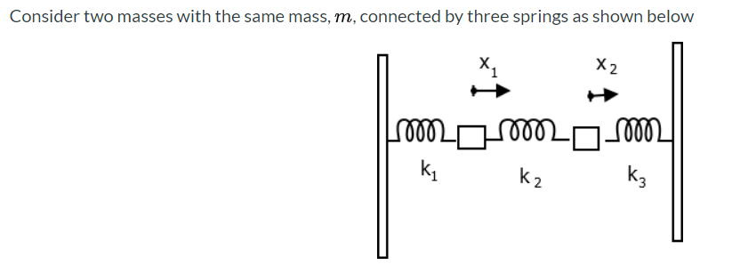 Solved 5. For a mass-spring system with ki2 k3 2 k2= 1 mi m2 | Chegg.com