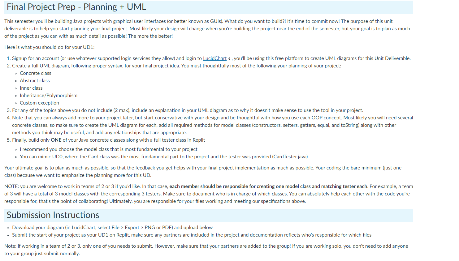 Final Project Prep - Planning + UML This semester | Chegg.com