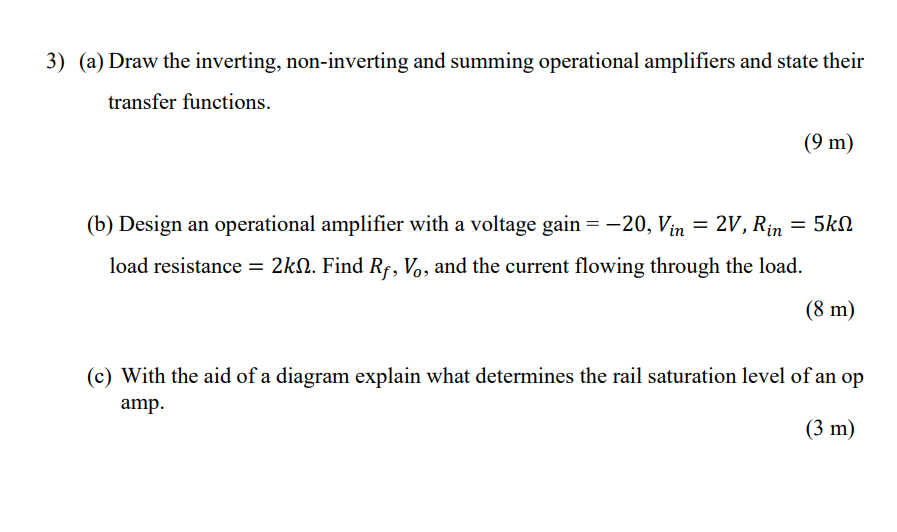 Solved 3) (a) Draw the inverting, non-inverting and summing | Chegg.com
