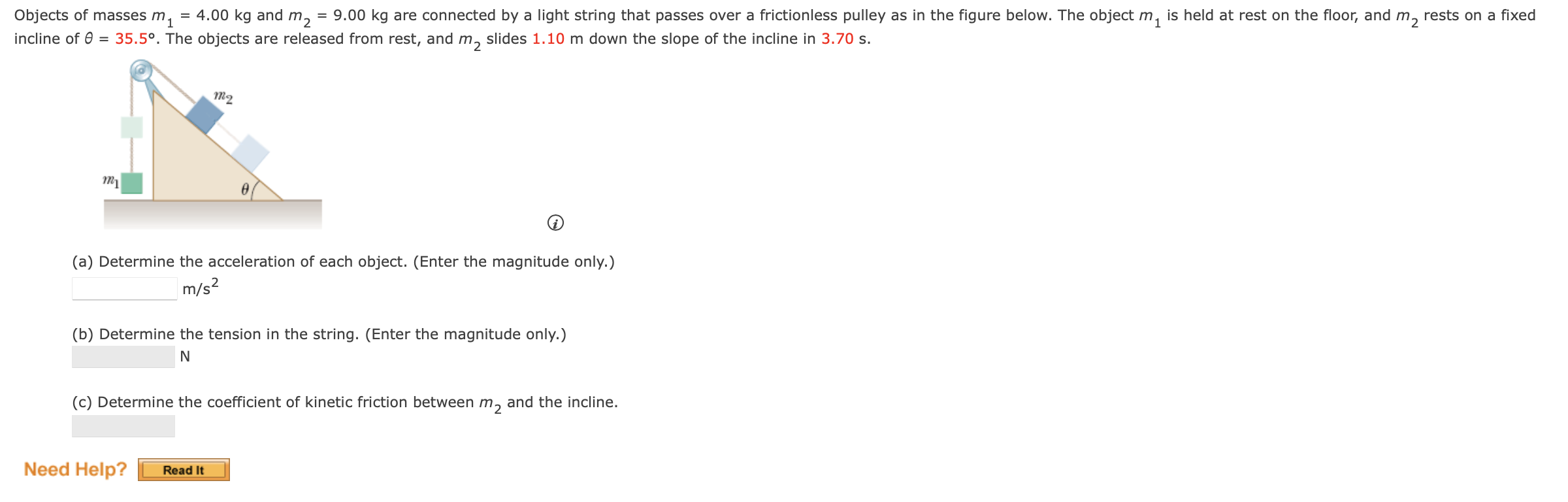 Solved incline of θ=35.5∘. The objects are released from | Chegg.com
