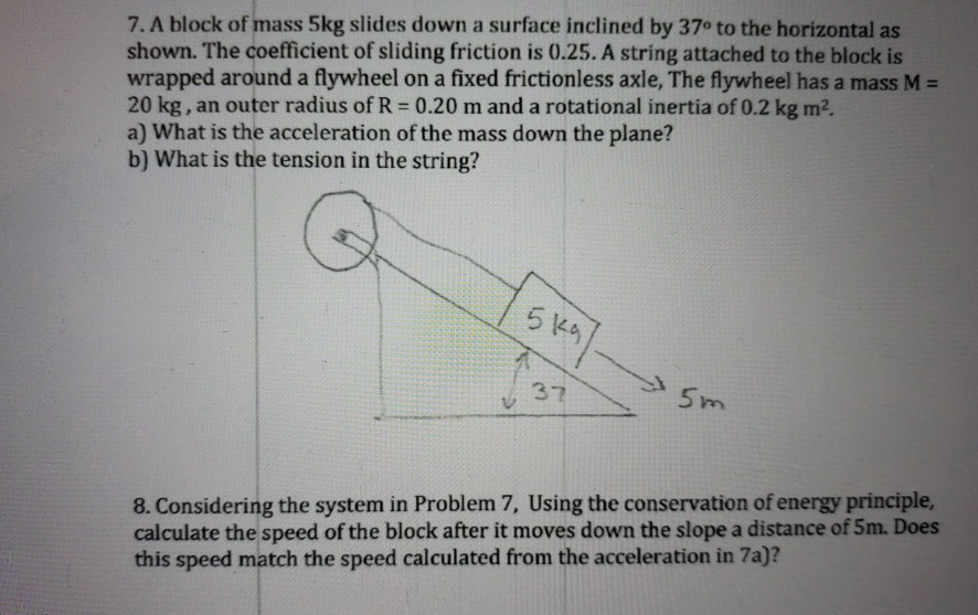 Solved 7. A block of mass 5kg slides down a surface inclined | Chegg.com