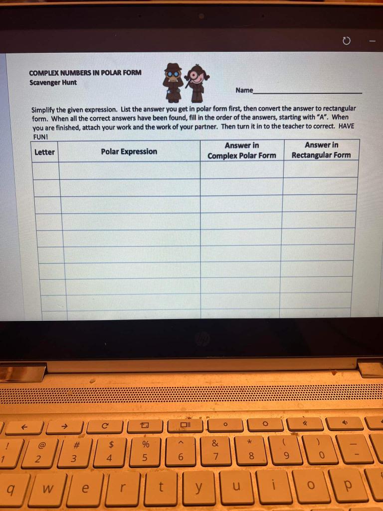Solved COMPLEX NUMBERS IN POLAR FORM Scavenger Hunt Name | Chegg.com