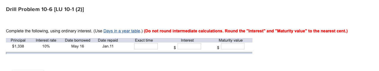 Solved Drill Problem 10-6 [LU 10-1 (2)] Complete the | Chegg.com