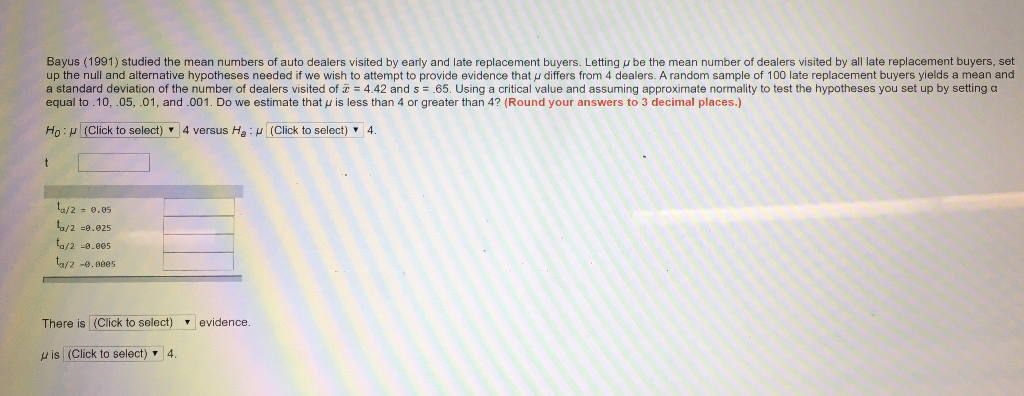 Solved Bayus (1991) studied the mean numbers of auto dealers | Chegg.com