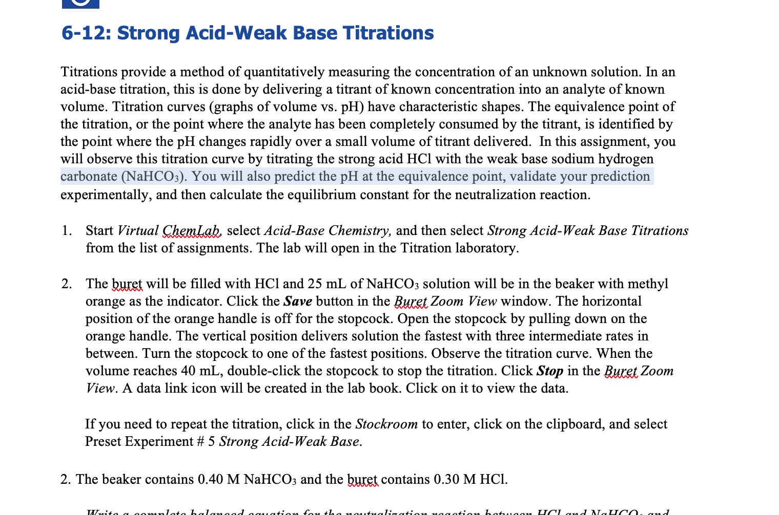 Solved 6-12: Strong Acid-Weak Base Titrations Titrations | Chegg.com
