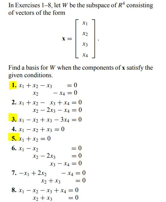 Solved In Exercises 1-8, let W be the subspace of R4 | Chegg.com