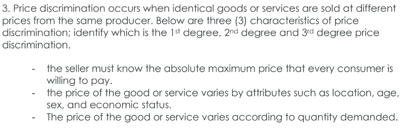 Solved 3. Price discrimination occurs when identical goods | Chegg.com