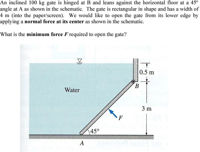 Solved An inclined 100 kg gate is hinged at B and leans | Chegg.com