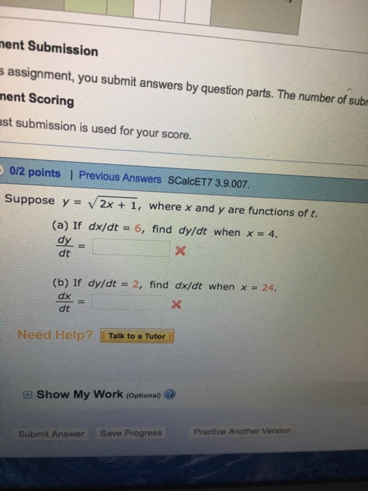 Solved Suppose y = Squareroot 2x + 1, where x and y are | Chegg.com