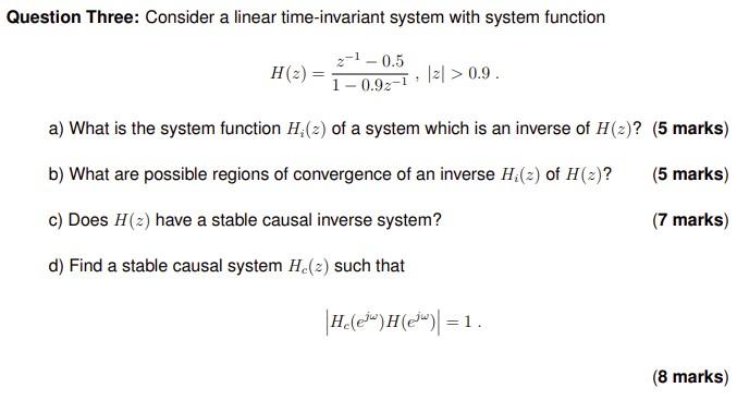 Solved Question Three: Consider a linear time-invariant | Chegg.com