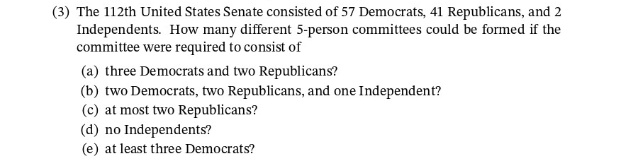 Solved (3) The 112th United States Senate consisted of 57 | Chegg.com
