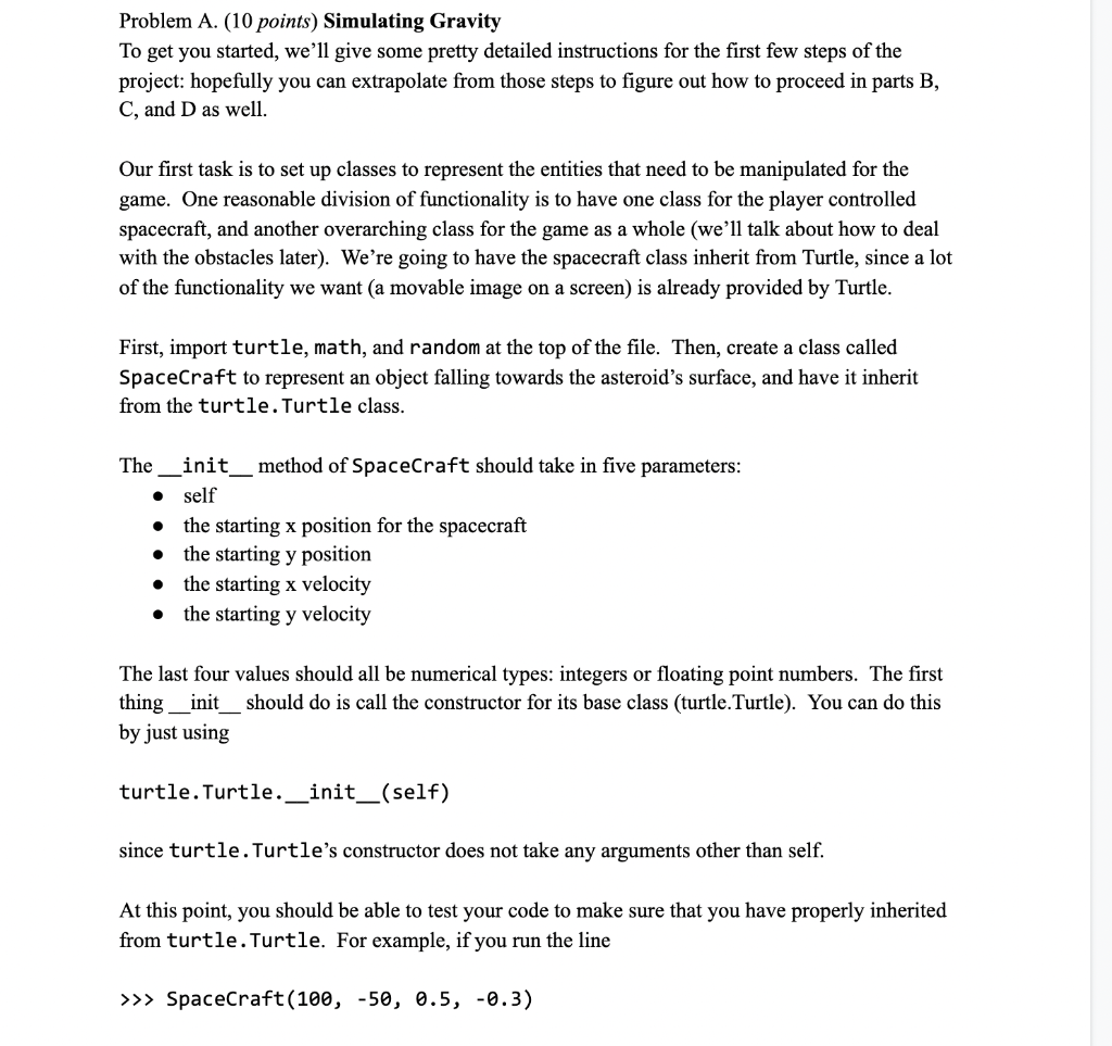 Problem A. (10 points) Simulating Gravity To get you | Chegg.com