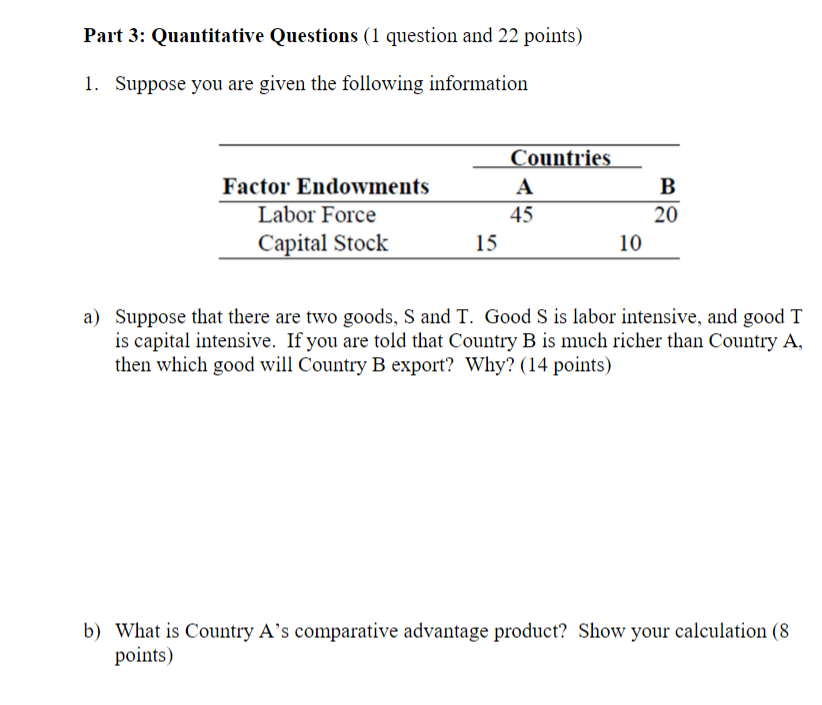 Solved Part 3: Quantitative Questions (1 question and 22 | Chegg.com