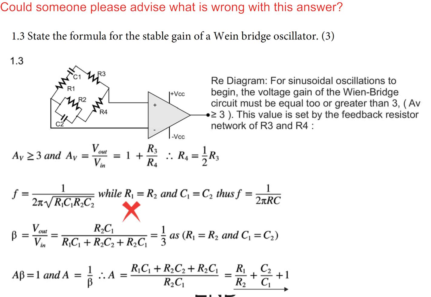 Solved 1.3 State the formula for the stable gain of a Wein | Chegg.com