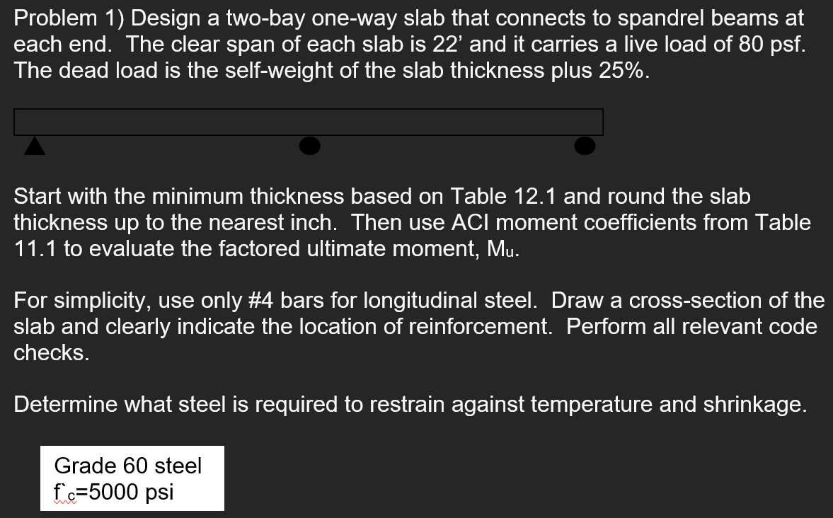 Solved Problem 1) Design a two-bay one-way slab that | Chegg.com