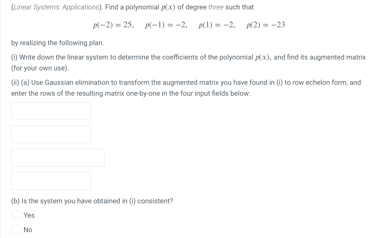 Solved (Linear Systems: Applications). Find a polynomial | Chegg.com