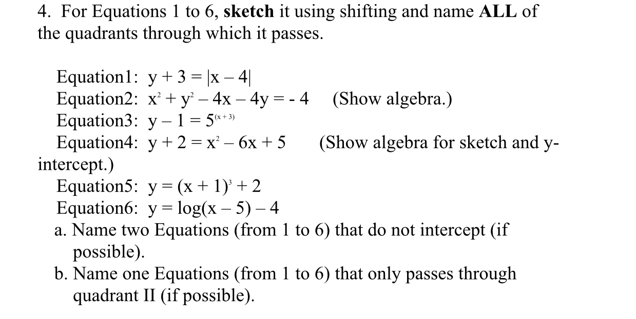 Solved 4. For Equations 1 to 6, sketch it using shifting and | Chegg.com