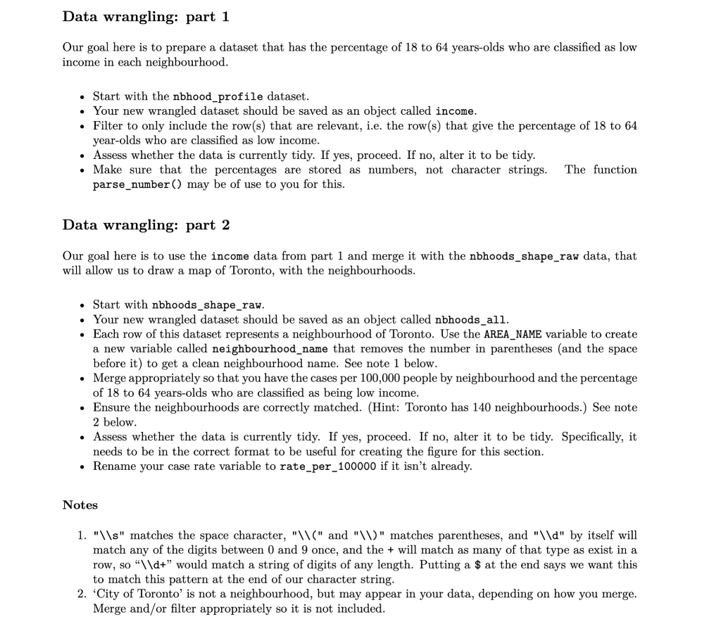 Data wrangling: part 1 Our goal here is to prepare a | Chegg.com