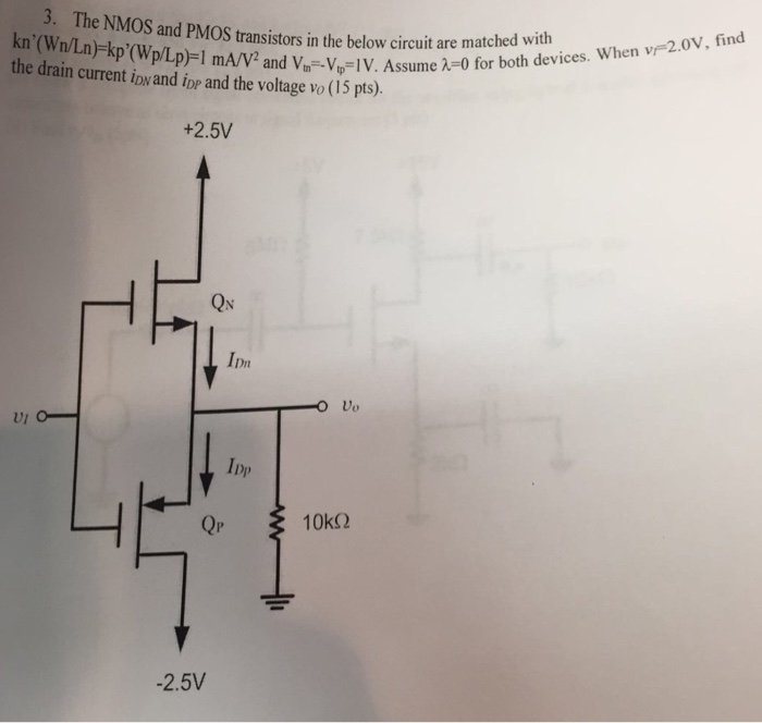 Solved 3. The NMOS and PMOS transistors in the below circuit | Chegg.com