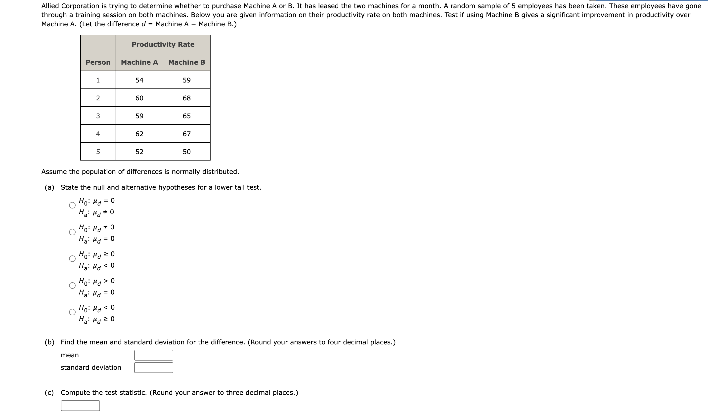 Solved Machine A. (Let the difference d= ﻿Machine A - | Chegg.com