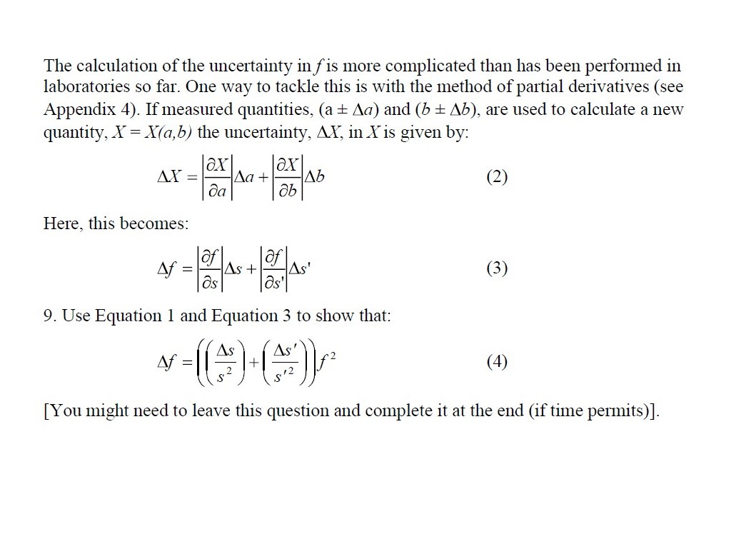 Solved The calculation of the uncertainty in fis more | Chegg.com