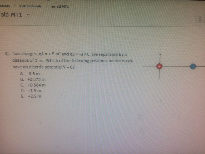Solved Two charges, q1 = + 5 nC and q2 = -3 nC, are | Chegg.com