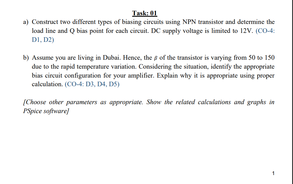 Solved Task: 01 a) Construct two different types of biasing | Chegg.com