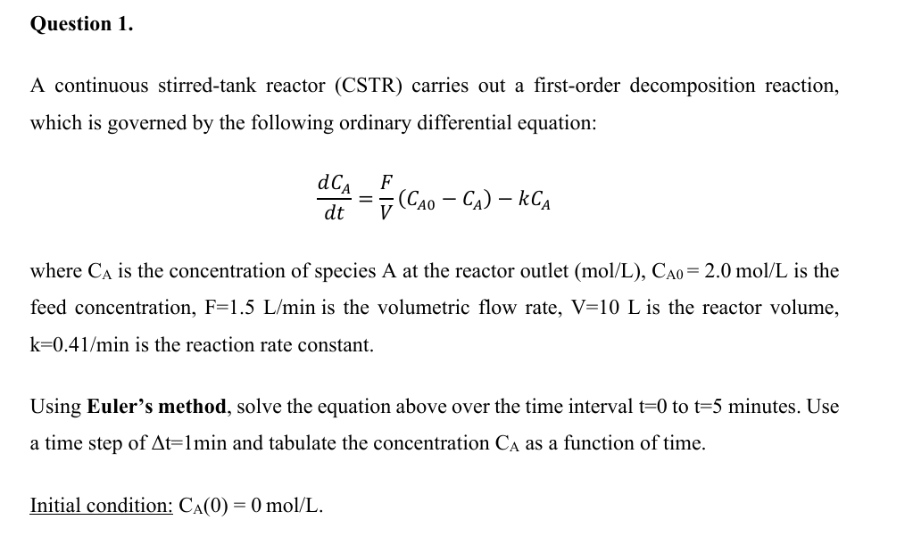 Solved Question 1.A continuous stirred-tank ﻿reactor (CSTR) | Chegg.com