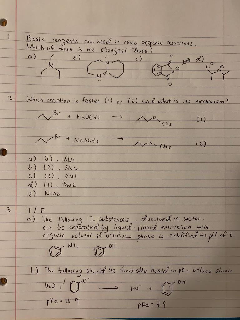 Solved 1 Basic reagents are used in many organic recctions. | Chegg.com