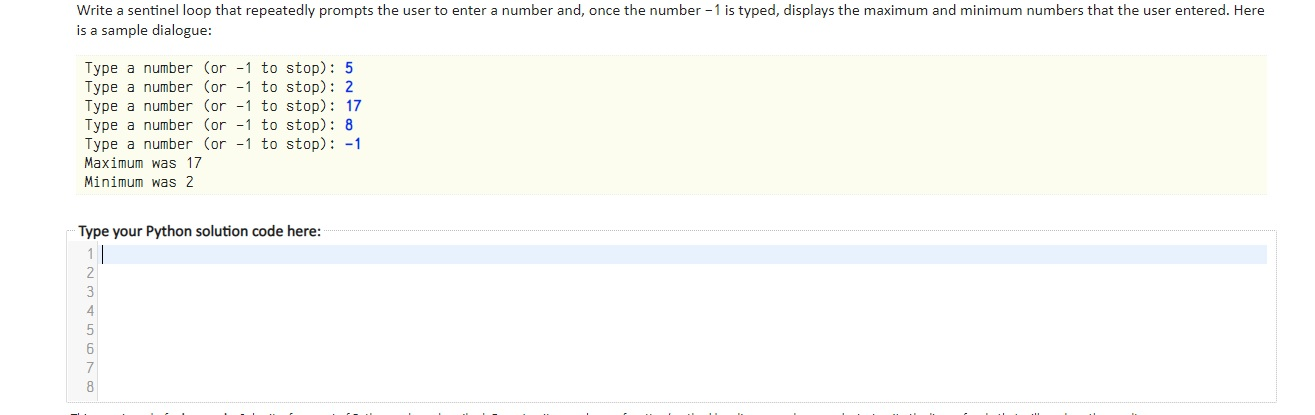 Solved Python Write Sentinel Loop Repeatedly Prompts User Enter Number Number 1 Typed