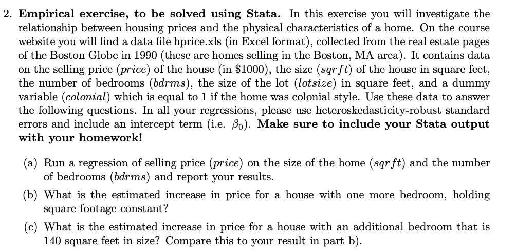 2. Empirical exercise, to be solved using Stata. In | Chegg.com