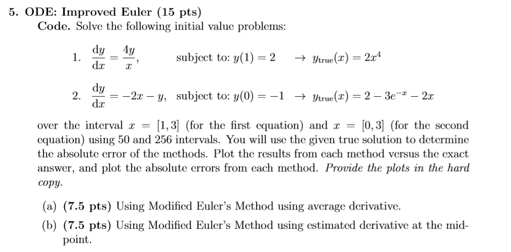 5 Ode Improved Euler 15 Pts Code Solve The