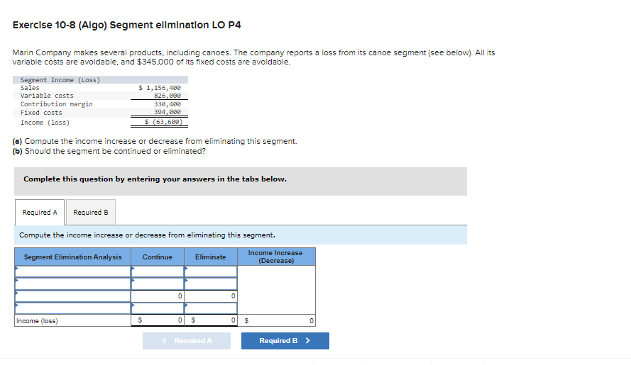 Solved Exercise 10-8 (Algo) Segment elimination LO P4Marin | Chegg.com