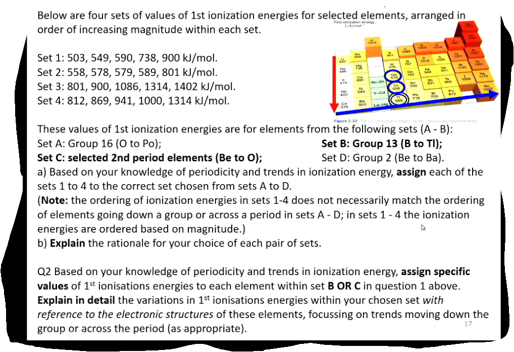 Solved Below are four sets of values of 1st ionization | Chegg.com