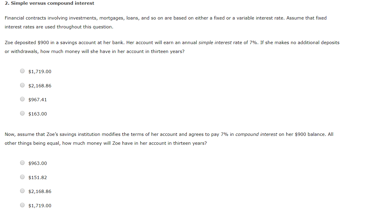 Solved 2. Simple versus compound interest Financial | Chegg.com