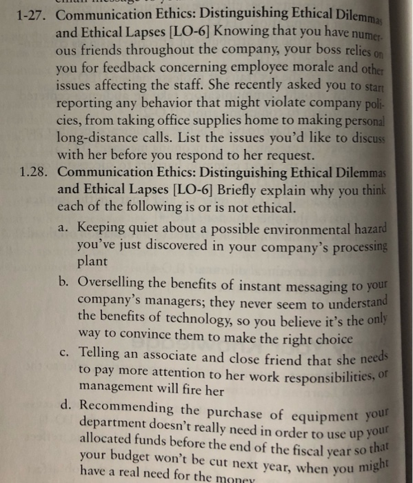 Solved 1-27. Communication Ethics: Distinguishing Ethical | Chegg.com