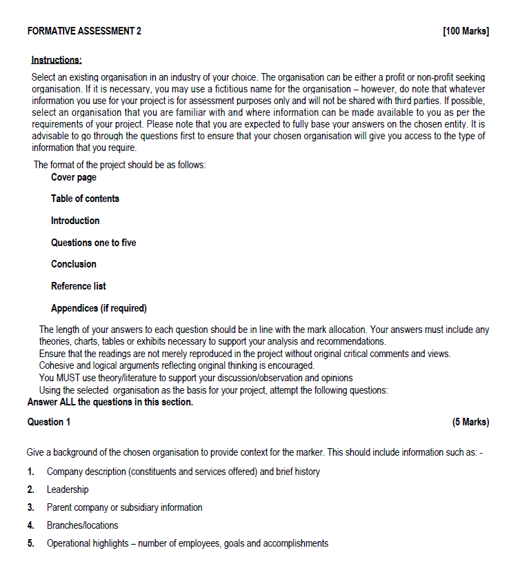 Solved FORMATIVE ASSESSMENT 2 [100 Marks] Instructions: | Chegg.com