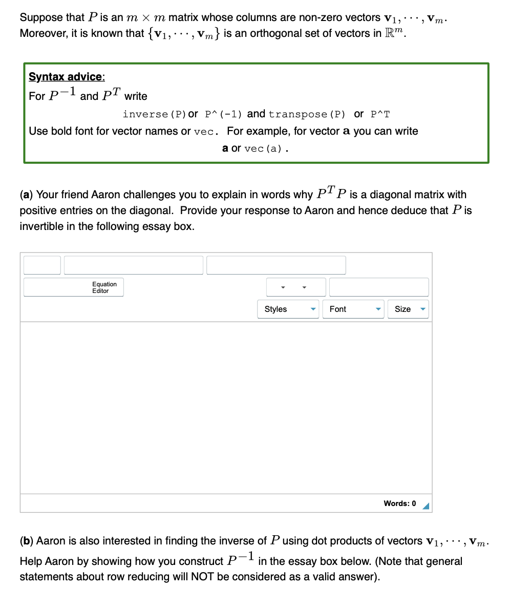 Solved Suppose that P is an m×m matrix whose columns are | Chegg.com