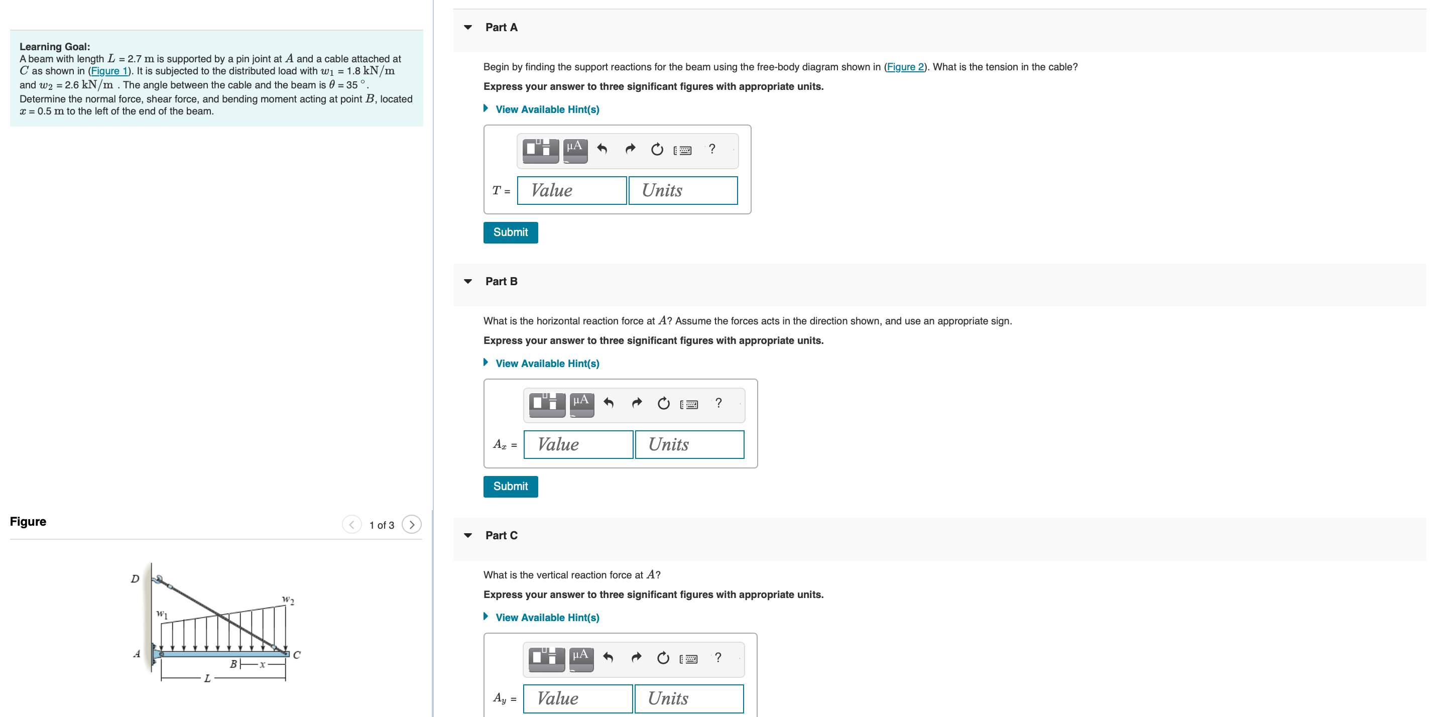 Solved Learning Goal: A beam with length L=2.7 m is | Chegg.com