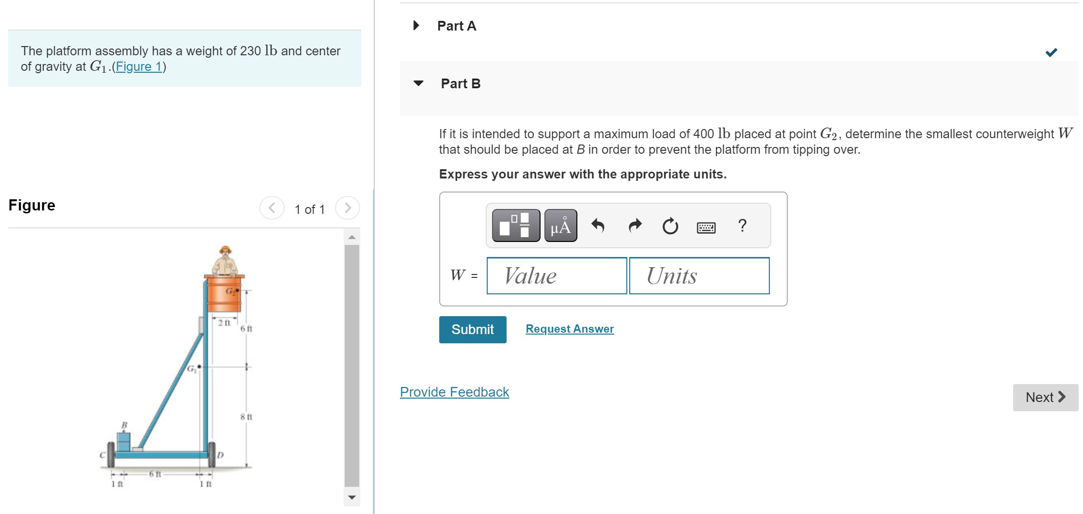 Solved The platform assembly has a weight of 230lb and | Chegg.com